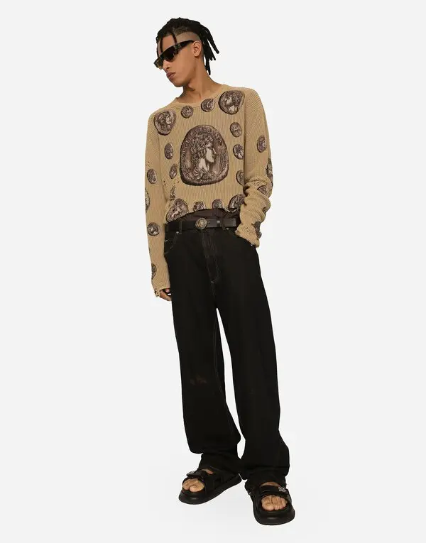 Dolce & Gabbana Distressed Coin Print Cropped Jumper