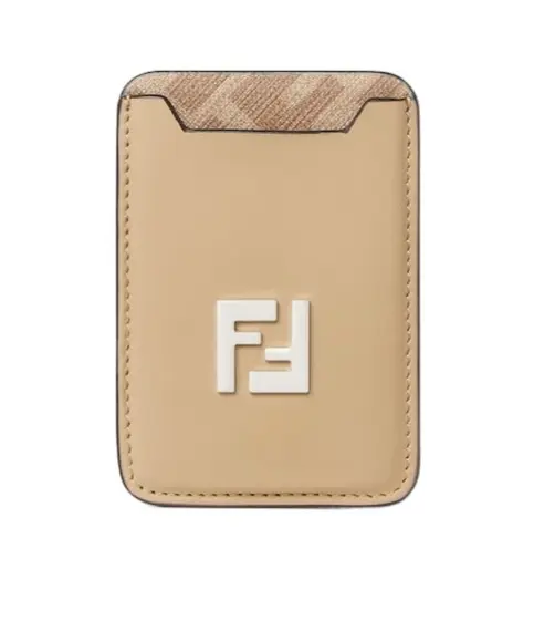 Fendi Leather And Ff Canvas Card Holder - Beige