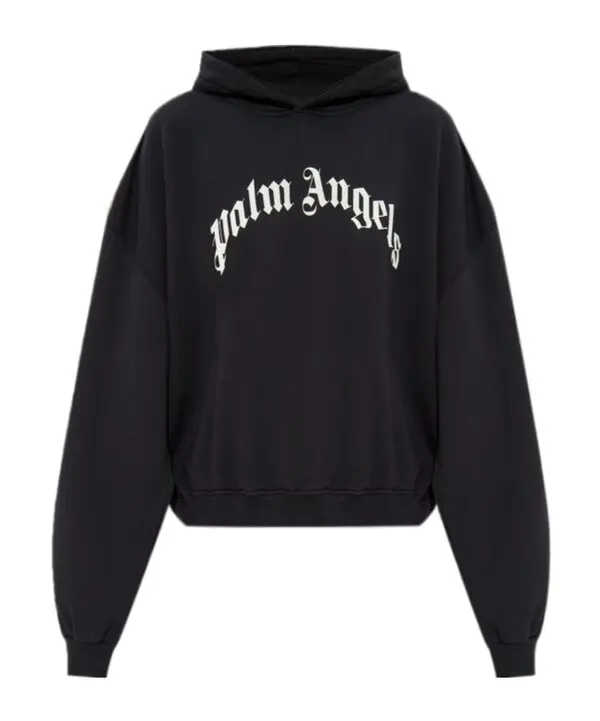 Palm Angels Striped Detail Logo Print Hoodie - Black