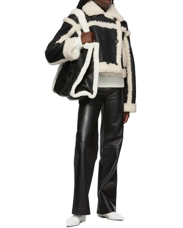 STAND STUDIO Logo Splicing Faux Fur Trimmed Coat