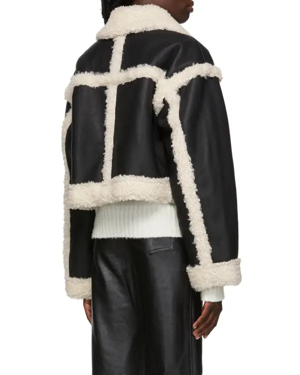 STAND STUDIO Logo Splicing Faux Fur Trimmed Coat