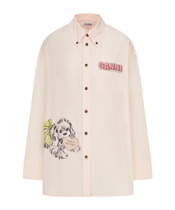 GANNI Striped Dog-print Shirt - Pink