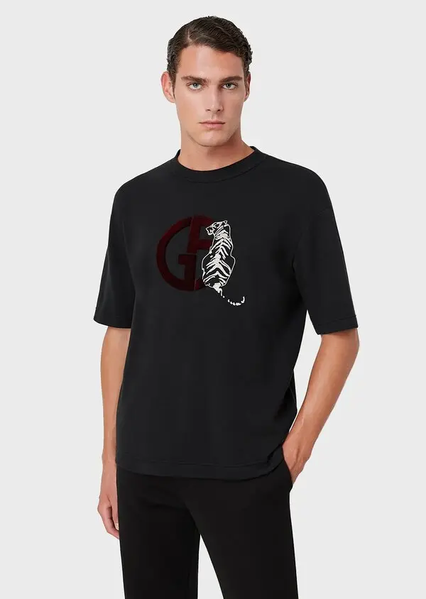 Giorgio Armani Embroidered Tiger Logo T-shirt