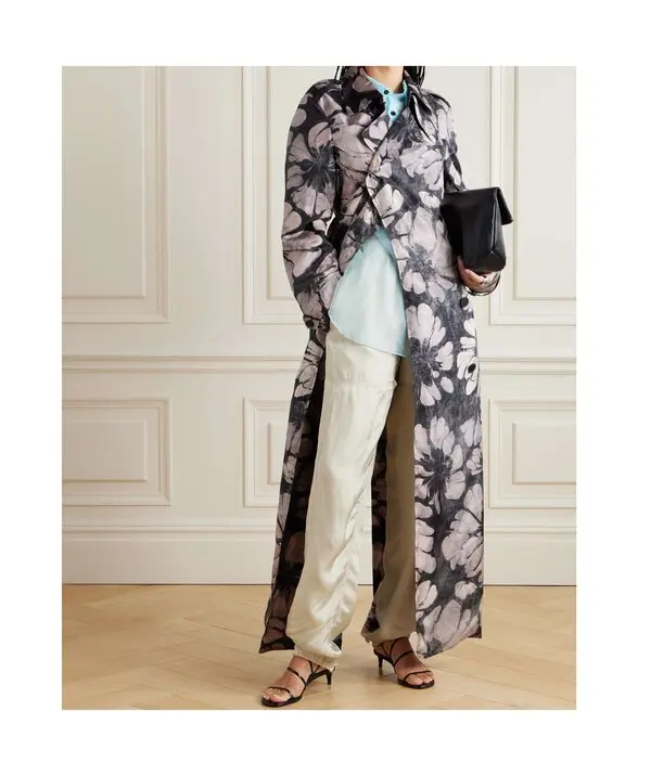 Dries Van Noten Floral Print Trench Coat - Black