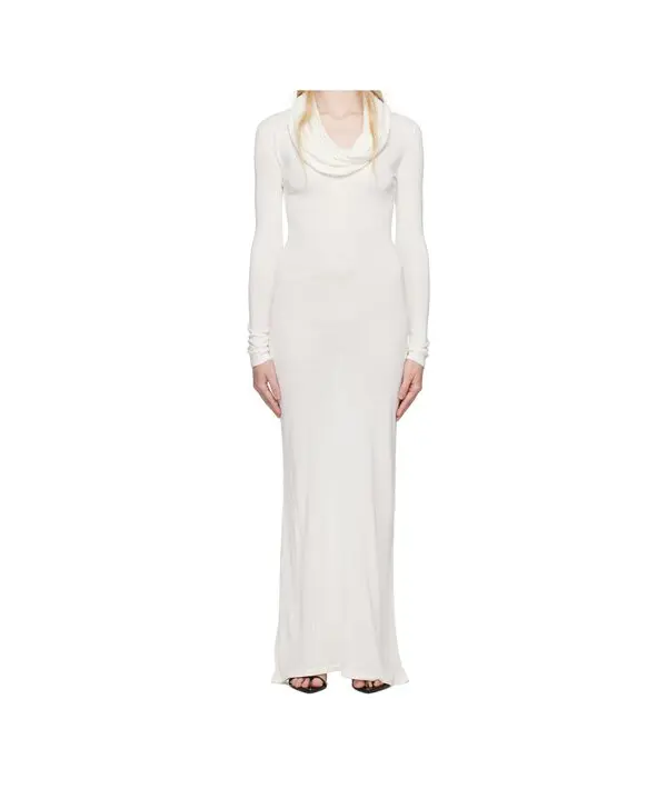 AYA MUSE Fine-knit Maxi Dress With Draped Neckline - White