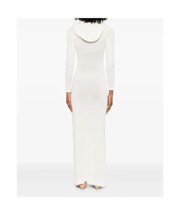 AYA MUSE Fine-knit Maxi Dress With Draped Neckline - White