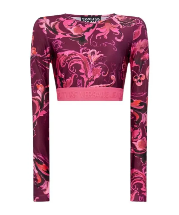 Versace Baroque Print Cropped Long Sleeve Top - Red