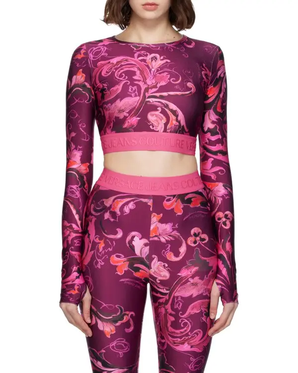 Versace Logo-band Cropped Long Sleeve Top - Red