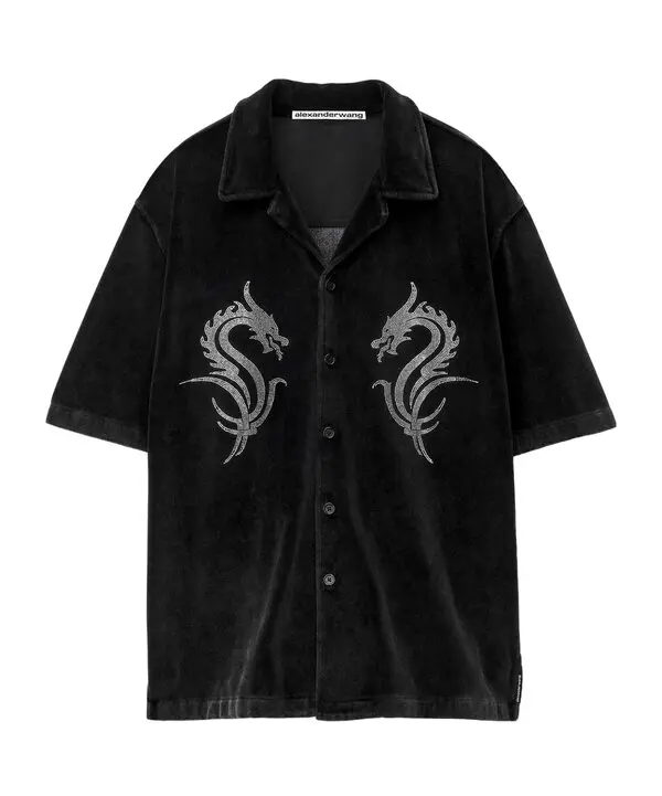 Alexander Wang Dragon Hotfix Velour Shirt - Black