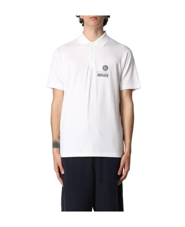 Giorgio Armani Embroidered-logo Short-sleeved Polo Shirt - White