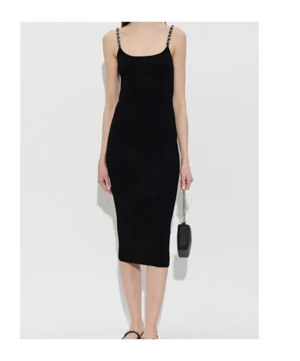 Michael Kors Ribbed Chain-strap Midi Dress - Black