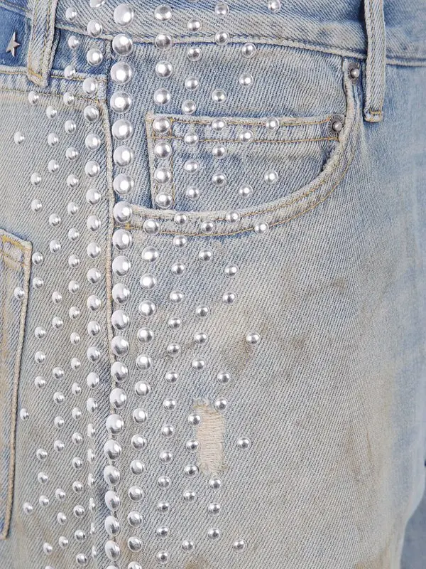 GOLDEN GOOSE Wide-leg Distressed Embellished Jeans