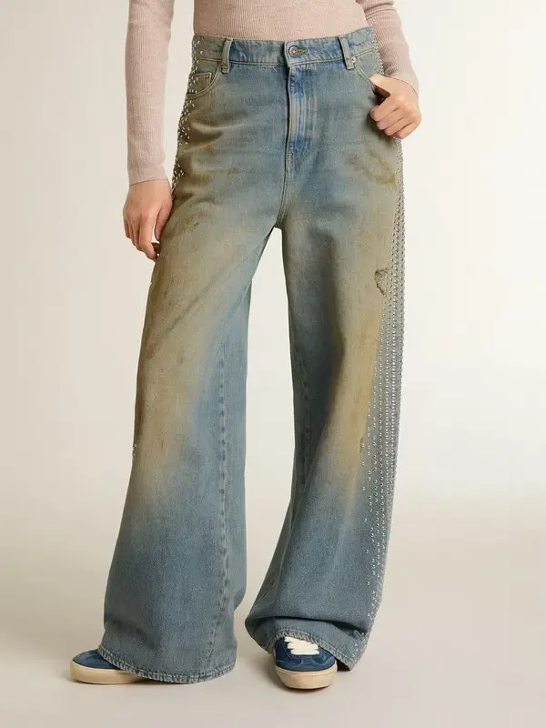 GOLDEN GOOSE Wide-leg Distressed Embellished Jeans