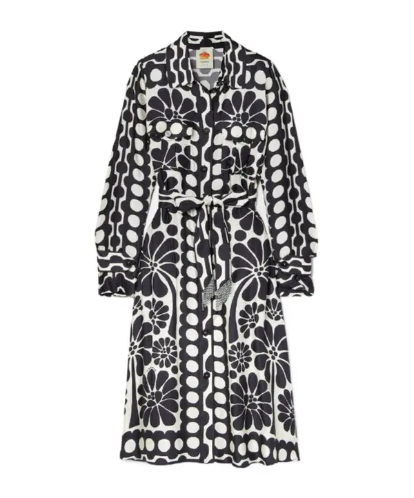 Farm Rio Graphic Print Long Sleeve Midi Dress - Black