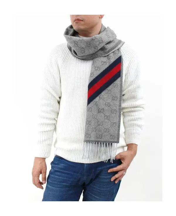 Gucci Double G Double-sided Knitted Scarf - Grey