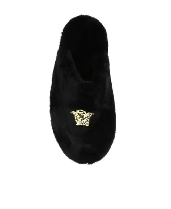 Versace Medusa Plaque Fur Slippers