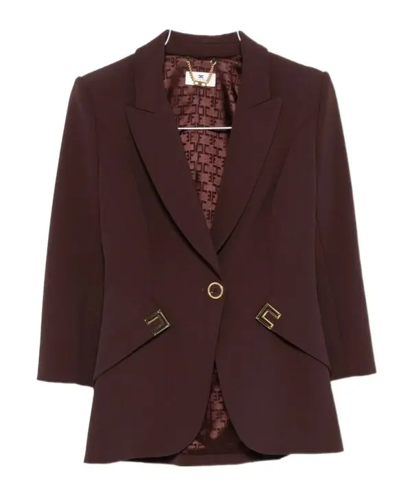 Elisabetta Franchi Crepe Blazer With Gold-tone Logo Details - Black
