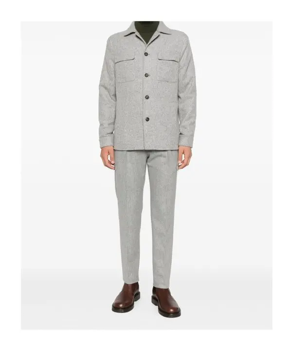 Eleventy Jacket With Pointed Collar And Button-down Front - Gray