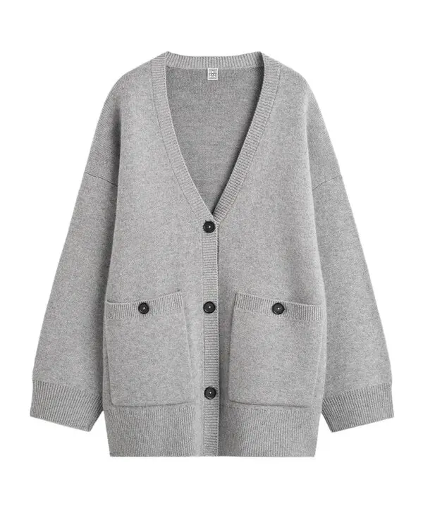 TOTEME Longline Cardigan With V-neck And Patch Pockets - Light Gray