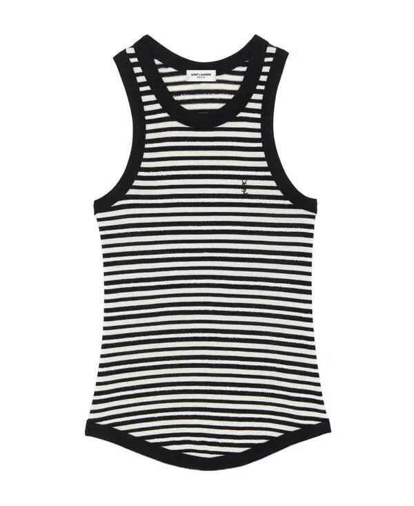 Saint Laurent Cassandre Striped Knitted Tank Top - Black