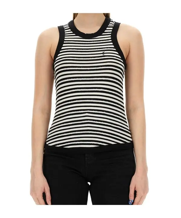 Saint Laurent Cassandre Striped Knitted Tank Top