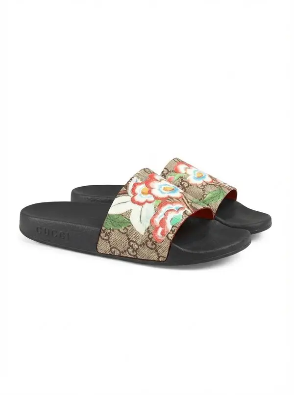 Gucci Floral Print Gg Canvas Slide Sandals