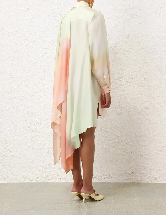 Zimmermann Long Sleeve Shirt Dress With Draped Cape Effect