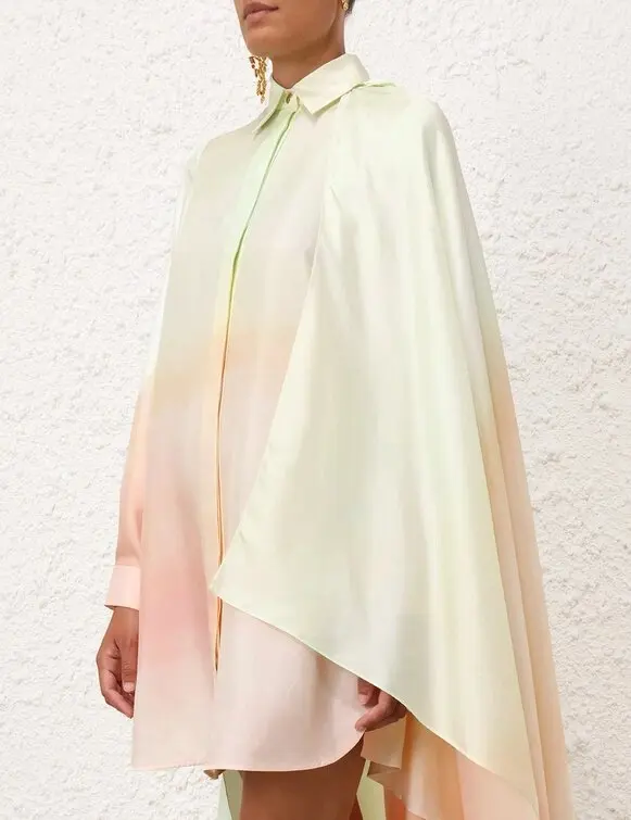 Zimmermann Long Sleeve Shirt Dress With Draped Cape Effect