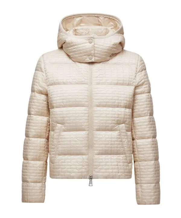Moncler Gisors Geometric-quilted Hooded Short Down Jacket - Light Beige