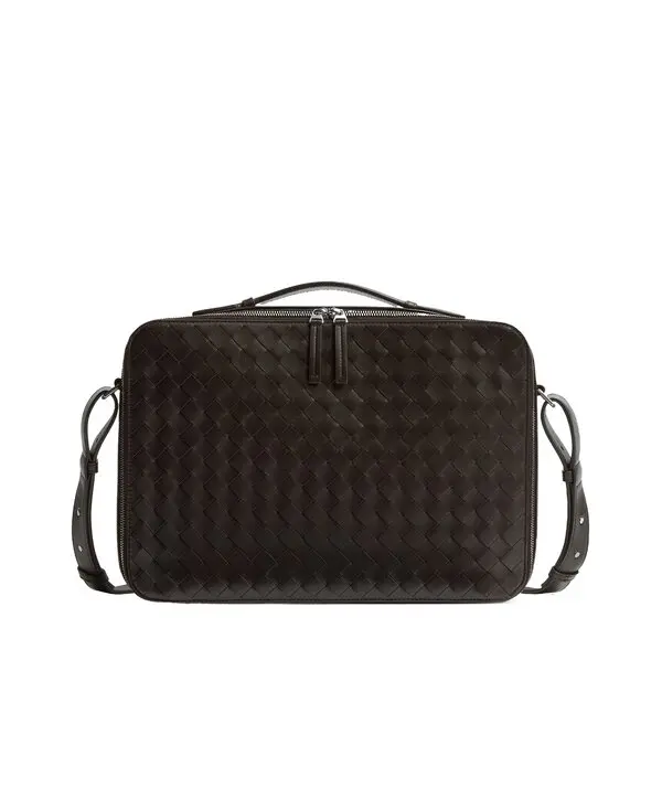 Bottega Veneta Intreciato Woven Slim Briefcase - Chocolate Brown