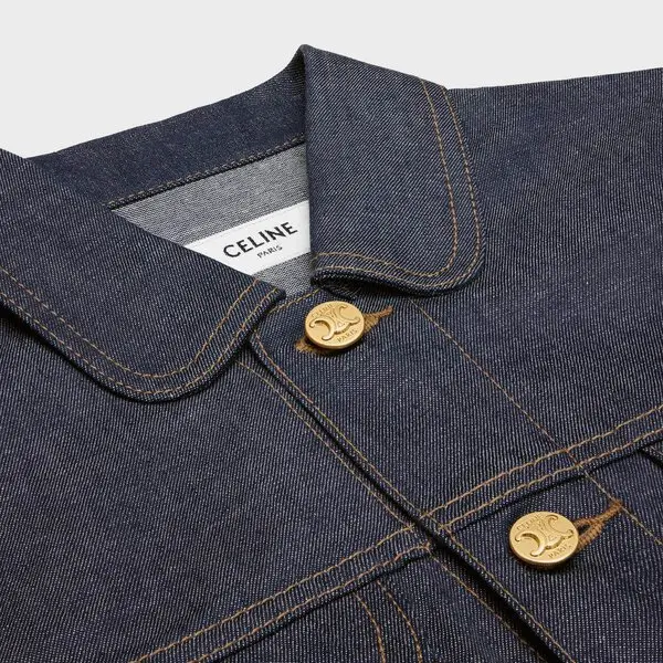 Celine Trucker Jacket In Raw Wash Denim - Black