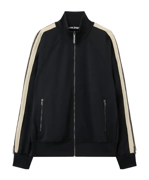 Palm Angels Zip-up Track Jacket With Contrasting Stripes And Embossed Logo - Black