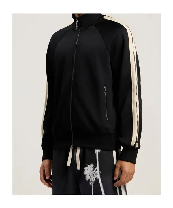 Palm Angels Zip-up Track Jacket With Contrasting Stripes And Embossed Logo - Black