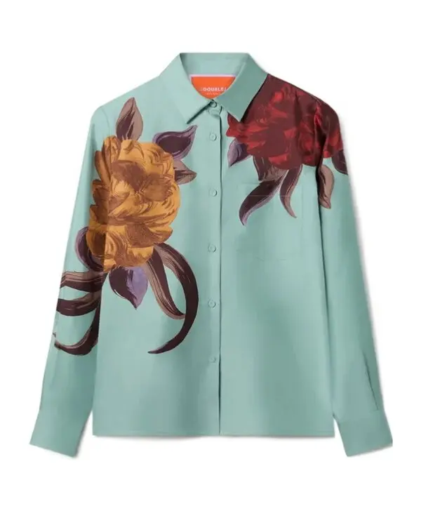 La DoubleJ Peony Place Printed Silk Shirt - Green