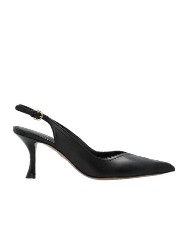 FERRAGAMO Pointed Toe High Heel Slingbacks With Gold Buckle