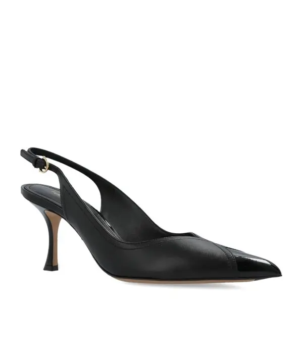 FERRAGAMO Pointed Toe High Heel Slingbacks With Gold Buckle