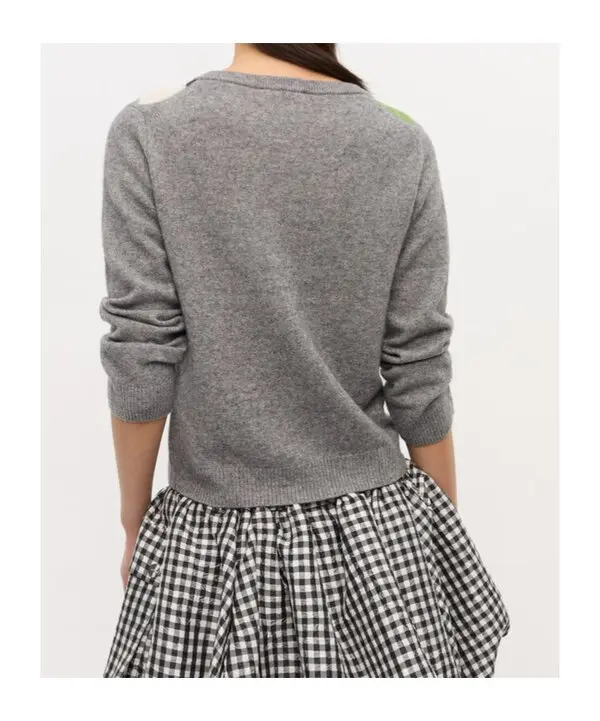 GANNI Crewneck Checked Cardigan - Grey