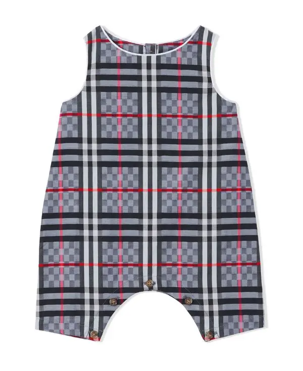 Burberry Checkered Romper Set With Cardigan And Hat