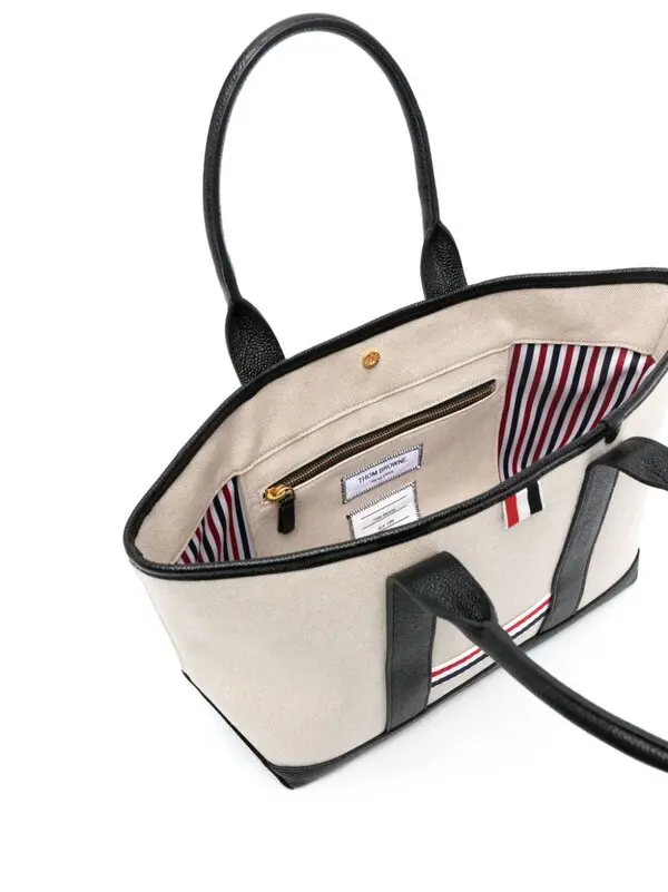 Thom Browne Rwb Stripe Detailed Top Handle Bag - Black