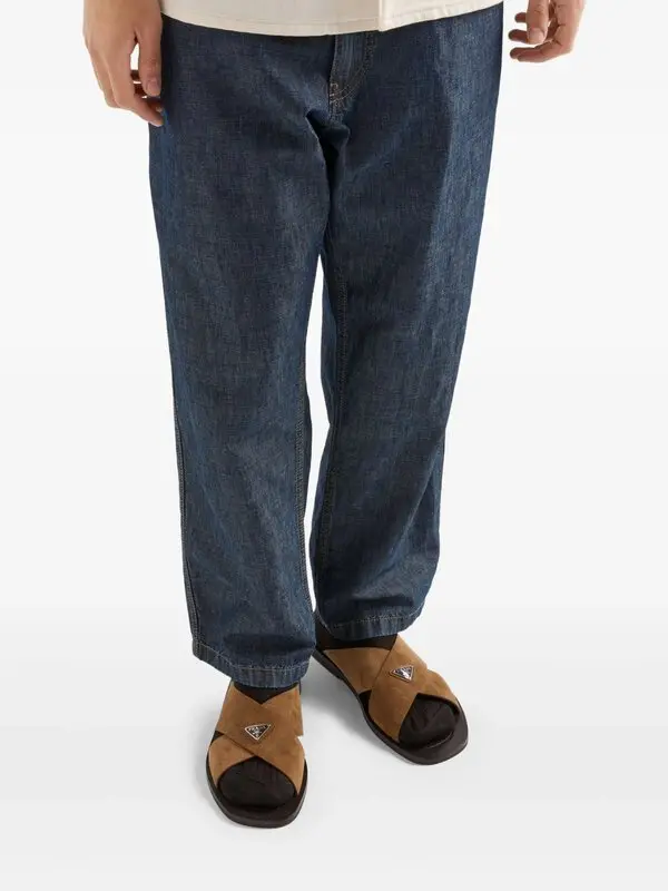 Prada Chambray Triangle Logo Denim Jeans - Navy