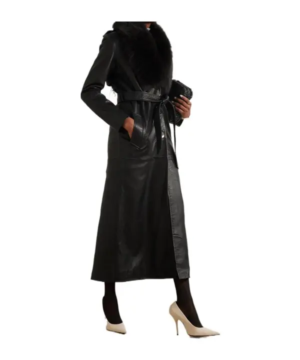 Nour Hammour Dakota Belted Shearling-trimmed Leather Coat - Black