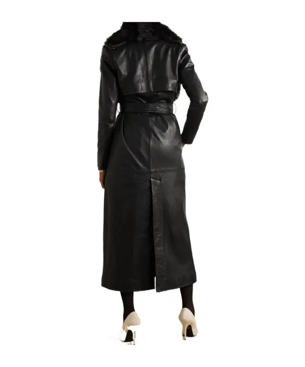 Nour Hammour Dakota Belted Shearling-trimmed Leather Coat - Black