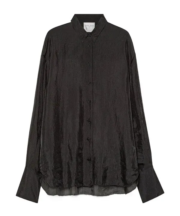 FORTE_FORTE Sheer Panel Long Sleeve Shirt - Black