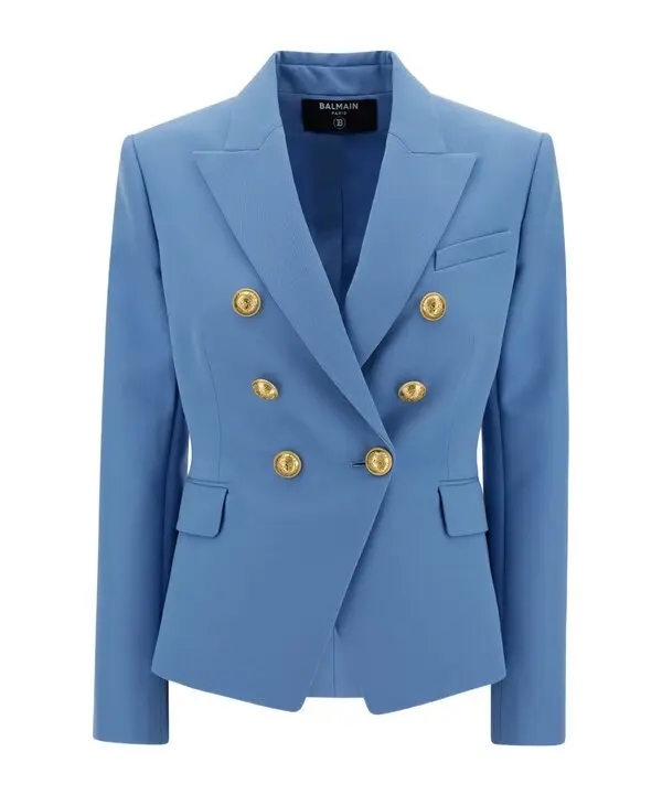 Balmain Lion Signature Double-breasted Blazer - Blue