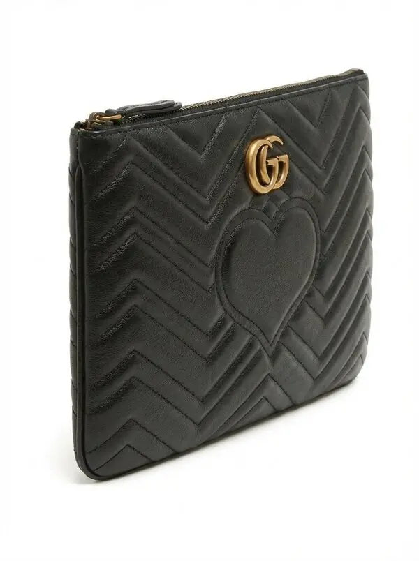 Gucci Gg Marmont Clutch With Heart Applique - Black