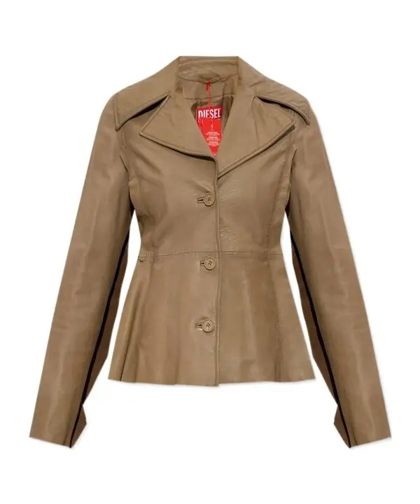 DIESEL® Button-fastening Flared Leather Jacket