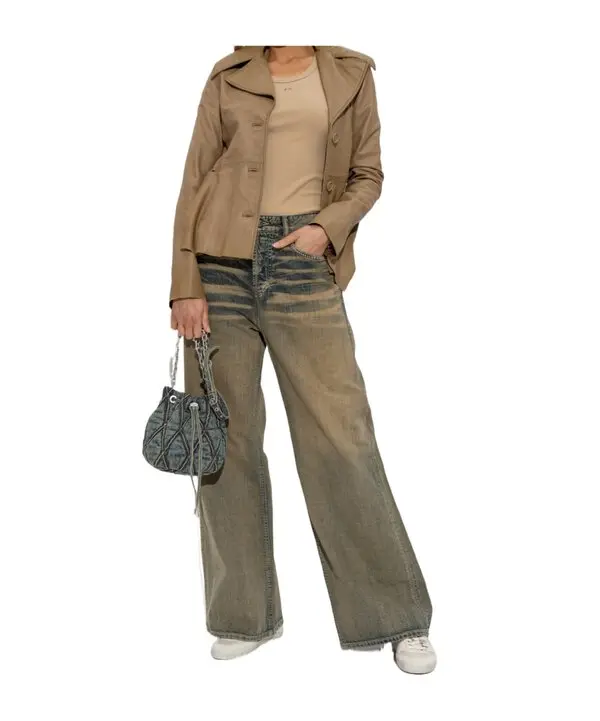 DIESEL® Button-fastening Flared Leather Jacket
