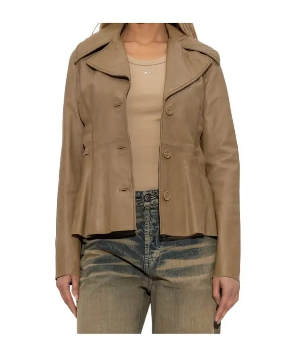 DIESEL® Button-fastening Flared Leather Jacket