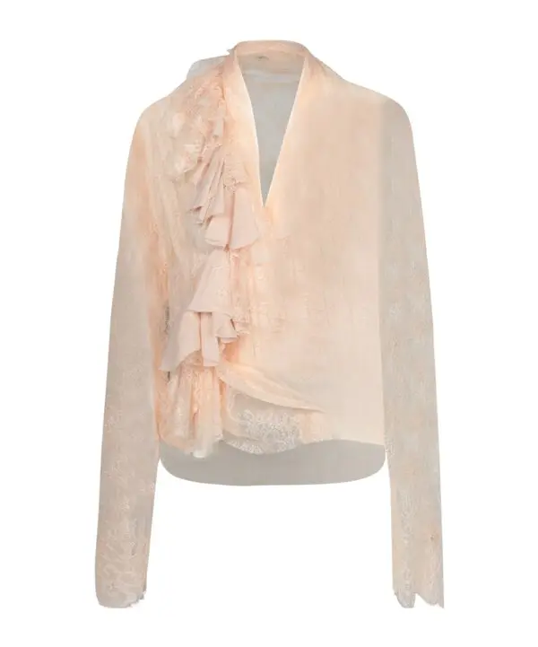 Alberta Ferretti Long Sleeve Lace Blouse With Ruffles