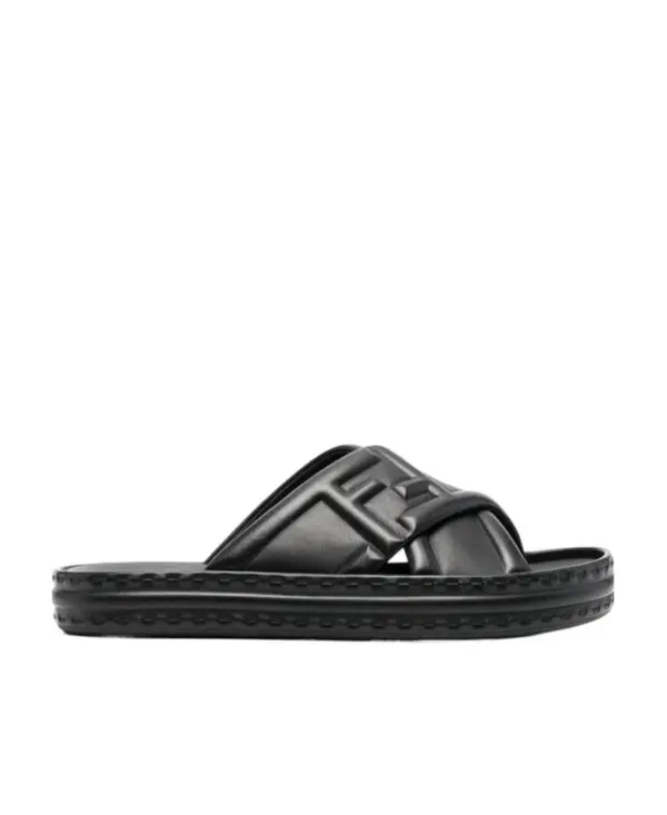 Fendi Logo Embossed Slip-on Sandals - Black
